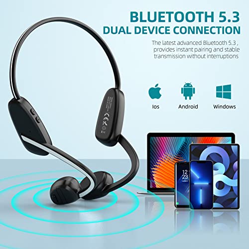 Eixpdaye Bone Conduction Headphones Bluetooth 5.3 Open Ear Headphones Waterproof 8 Hours Long Battery Life Wireless Earphones with Mic Headset for Running, Cycling, Driving, Sports, and Fitness