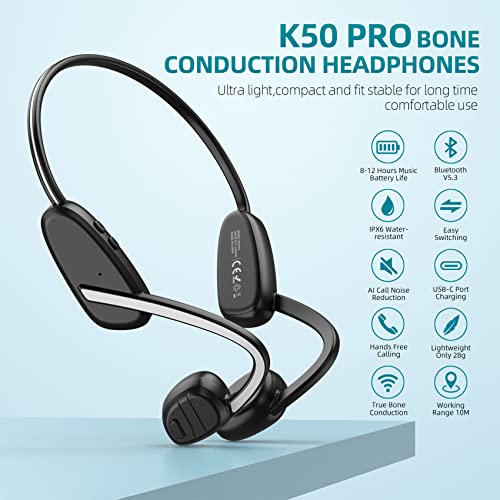 Eixpdaye Bone Conduction Headphones Bluetooth 5.3 Open Ear Headphones Waterproof 8 Hours Long Battery Life Wireless Earphones with Mic Headset for Running, Cycling, Driving, Sports, and Fitness