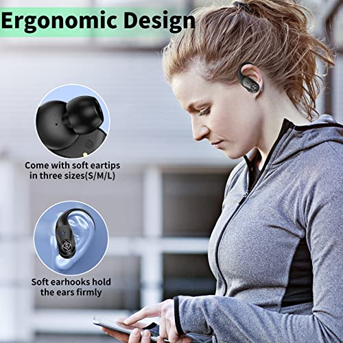 RIZIZI Wireless Earbuds Bluetooth Headphones with Wireless Charging Case and LED Digital Display 40hrs Playtime Built in Mic Waterproof Earphones with Over Earhooks Bass Sound Headset for Sport Gym