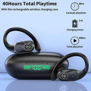 RIZIZI Wireless Earbuds Bluetooth Headphones with Wireless Charging Case and LED Digital Display 40hrs Playtime Built in Mic Waterproof Earphones with Over Earhooks Bass Sound Headset for Sport Gym