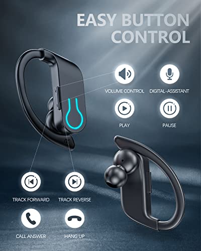 Bluetooth Headphones Wireless Earbuds Sports Over-Ear Bluetooth 5.3 Ear Buds with Earhooks 120H Playtime Wireless Headphones for Workout Waterproof Audifonos Bluetooth inalambricos LED Power Display