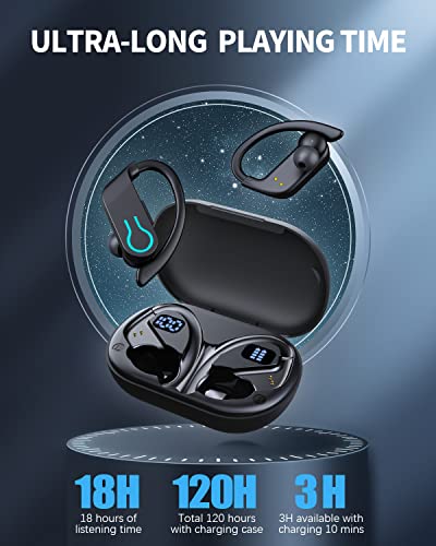 Bluetooth Headphones Wireless Earbuds Sports Over-Ear Bluetooth 5.3 Ear Buds with Earhooks 120H Playtime Wireless Headphones for Workout Waterproof Audifonos Bluetooth inalambricos LED Power Display