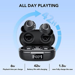 FAMOO Wireless Earbuds, Bluetooth 5.3 Headphones with LED Display, 42H Playtime, Mini Bluetooth Earbuds and Dual Mic with Deep Bass, IPX8 Waterproof Ear Buds for Running Sport Gym Workout