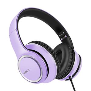 lorelei x8 over-ear wired headphones with microphone with 1.45m-tangle-free nylon line&3.5mm plug,lightweight foldable & portable headphones for smartphone,tablet,computer,mp3/4(dark purple)