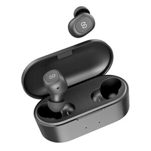 soundpeats true wireless earbuds bluetooth 5.0 earphones with built in mic in-ear stereo headphones for sport, deep bass, binaural calls, one-step pairing, 35 hours of playtime, upgraded truefree plus