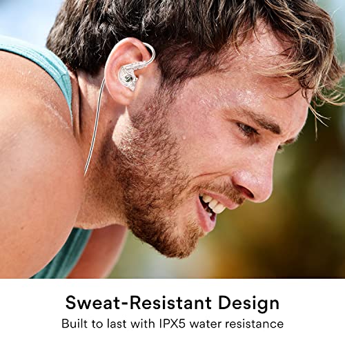 MEE audio M6 Sport Wired Earbuds, Noise Isolating In Ear Headphones, Sweatproof Earphones for Running/Gym/Workouts with Dynamic Enhanced Bass Sound, Memory Wire Earhooks, 3.5mm Jack Plug (Clear)