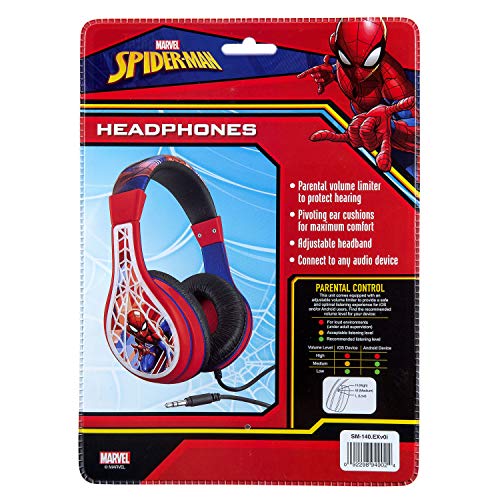 Spider Man Kids Headphones, Adjustable Headband, Stereo Sound, 3.5Mm Jack, Wired Headphones for Kids, Tangle-Free, Volume Control, Foldable, Childrens Headphones Over Ear for School Home, Travel