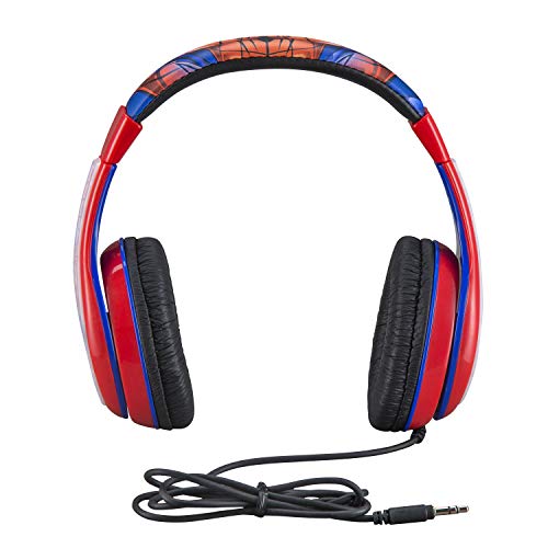 Spider Man Kids Headphones, Adjustable Headband, Stereo Sound, 3.5Mm Jack, Wired Headphones for Kids, Tangle-Free, Volume Control, Foldable, Childrens Headphones Over Ear for School Home, Travel