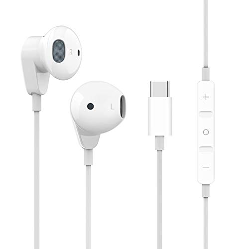 WamGra USB C Headphones, HiFi Stereo Type C Earbuds USB C Earphones with Mic & Volume Control Compatible with Google Pixel 4 3 2 XL,Sony XZ2, OnePlus 6T,MacBook,iPad Pro 2018(Newest Version)-White