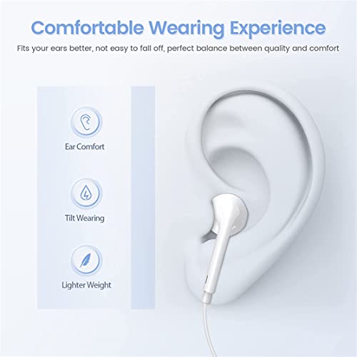 2 Pack - Apple Earbuds for iPhone Headphones [Apple MFi Certified] with Built-in Mic & Volume Control Wired Earphones Compatible with iPhone 13/12/11/XR/XS/X/8/7/SE