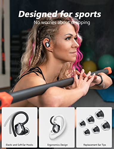 VOESUD 2022 Upgrade Wireless Earbuds, Bluetooth 5.3 Headphones with Mic,Wireless Headphones Running with IP7 Waterproof Ear Hooks,Touch Control for Sport/Work