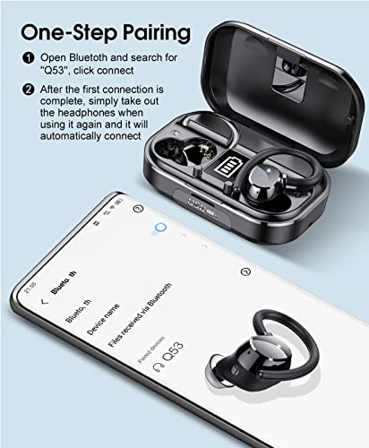 VOESUD 2022 Upgrade Wireless Earbuds, Bluetooth 5.3 Headphones with Mic,Wireless Headphones Running with IP7 Waterproof Ear Hooks,Touch Control for Sport/Work