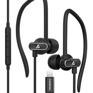 ADPROTECH Lightning Headphones iPhone Earbuds with Ear-Hook Sports Earphones for iPhone 14 13 12 11 Pro Max iPhone X XS Max XR MFi Certified with Mic Black