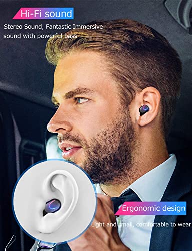 GPEESTRAC True Wireless Earbuds, Bluetooth 5.0 Headphone, in-Ear Button Control Hi-Fi Stereo Sound IPX5 Waterproof, Built-in Mic Earphones Gift for Work Sport Gym Travel Running