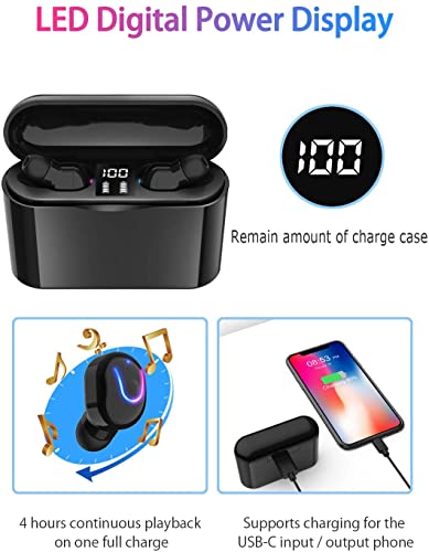 GPEESTRAC True Wireless Earbuds, Bluetooth 5.0 Headphone, in-Ear Button Control Hi-Fi Stereo Sound IPX5 Waterproof, Built-in Mic Earphones Gift for Work Sport Gym Travel Running