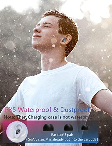 GPEESTRAC True Wireless Earbuds, Bluetooth 5.0 Headphone, in-Ear Button Control Hi-Fi Stereo Sound IPX5 Waterproof, Built-in Mic Earphones Gift for Work Sport Gym Travel Running