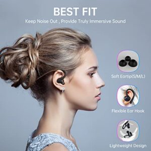 NANSON Headphones Wireless Earbuds 60hrs Playback IPX7 Waterproof Earphones Over-Ear Stereo Bass Headset with Earhooks Microphone LED Battery Display for Sports/Workout/Gym/Running Black