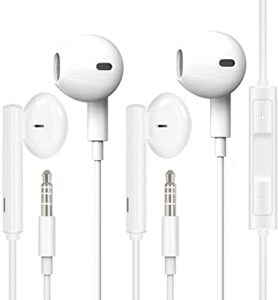 2 pack headphone earphone earbuds 3.5mm wired headphone noise isolating earphones with built-in microphon volume control compatible with iphone 6 plus se 5s 4 pod pad samsung android mp3