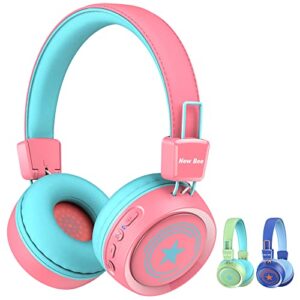 new bee kids bluetooth headphones with microphone bluetooth 5.0 wireless kids headphones with 32h playtime/94db volume limited on ear headphones for school/girls/boys/ipad/fire tablet(pink)