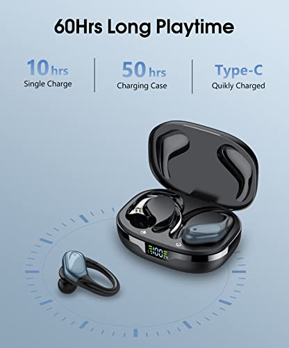 Tiksounds Wireless Earbuds, Bluetooth 5.3 Headphones, Bluetooth Earbuds with LED Display, 60 Hrs of Playtime, IPX7 Waterproof, Stereo Sound, Over Ear Earphones with Mic for Sports Running Workout Gym