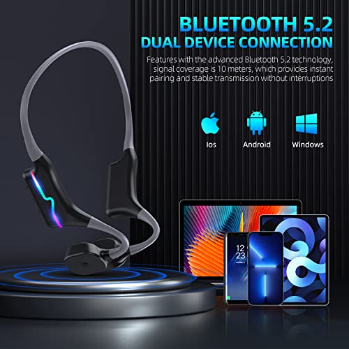 Dejavi Bone Conduction Headphones,Open-Ear Bluetooth IP68 Waterproof Sports Headphones,Fashion Headset,Built-in 8G Memory,Shiny and Cool,Suitable for Swimming,Running and Other Fitness Activities