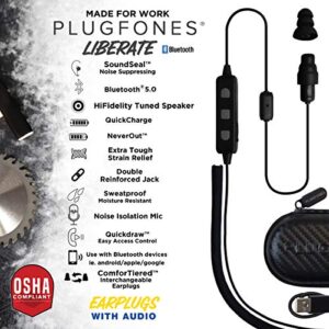 Plugfones Liberate 2.0 Wireless Bluetooth in-Ear Earplug Earbuds - Noise Reduction Headphones with Noise Isolating Mic and Controls (Black & Gray)