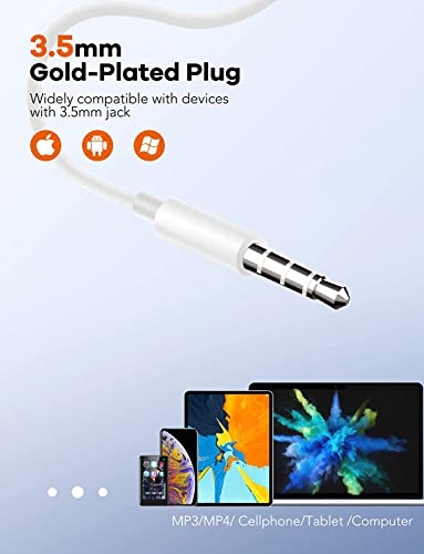 [2 Packs] -Apple Earbuds [Apple MFi Certified] with 3.5mm Connector Wired Earbuds (Built-in Microphone & Volume Control) Headphones Compatible with iPhone, iPad, Android, Computer, Support All System