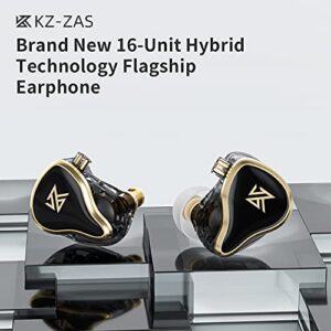 KZ ZAS in-Ear Headphones Wired,IEM Earphones,16-Unit Hybrid High-Frequency 7BA+10mm Dual DD HiFi Stereo Sound Earphones Noise Cancelling Earbuds(Black,No Mic)