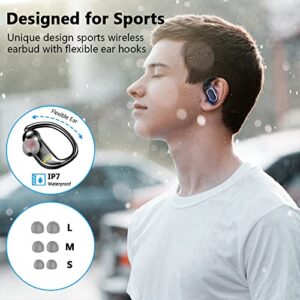 Wireless Earbud, Sport Bluetooth 5.3 Headphones with Earhooks, Wireless Earphones with Dual Mic Immersive Sound, IP7 Waterproof Bluetooth Earbud, Dual LED Display, 56H Playtime Headset for Running Gym