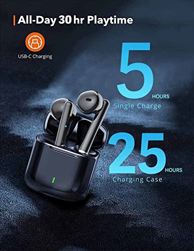 Wireless Earbud, Bluetooth 5.0 Earbud Stereo Bass,Bluetooth Headphones in Ear Noise Cancelling Mic,Earphones IPX5 Waterproof Sports,30H Playtime USB C Mini Charging Case Ear Buds for Android and iOS