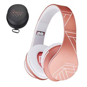 powerlocus bluetooth over-ear headphones, wireless stereo foldable headphones wireless and wired headsets with built-in mic, micro sd/tf, fm for iphone/samsung/ipad/pc (rose gold)