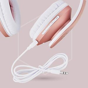 PowerLocus Bluetooth Over-Ear Headphones, Wireless Stereo Foldable Headphones Wireless and Wired Headsets with Built-in Mic, Micro SD/TF, FM for iPhone/Samsung/iPad/PC (Rose Gold)