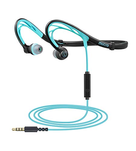 mucro Sports Headphones Wired Over Ear Behind The Neck Headphones Running Earphones Wrap Around in-Ear Stereo Earbuds with Microphone for Jogging Gym Workout