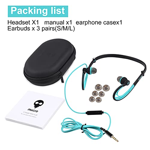 mucro Sports Headphones Wired Over Ear Behind The Neck Headphones Running Earphones Wrap Around in-Ear Stereo Earbuds with Microphone for Jogging Gym Workout