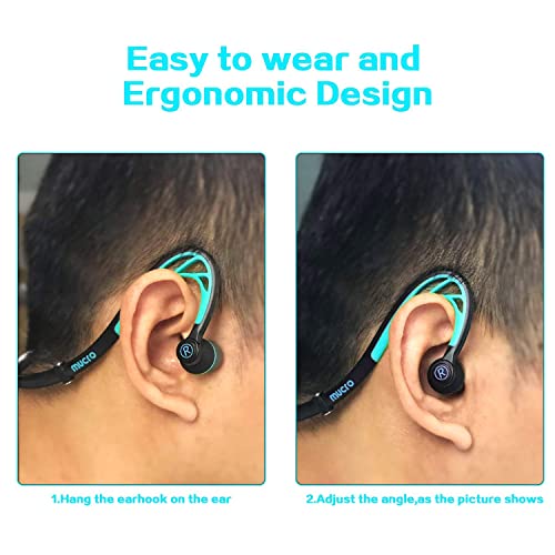 mucro Sports Headphones Wired Over Ear Behind The Neck Headphones Running Earphones Wrap Around in-Ear Stereo Earbuds with Microphone for Jogging Gym Workout