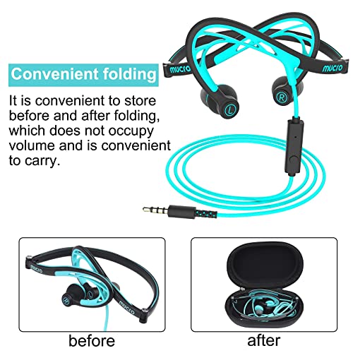 mucro Sports Headphones Wired Over Ear Behind The Neck Headphones Running Earphones Wrap Around in-Ear Stereo Earbuds with Microphone for Jogging Gym Workout