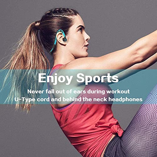 mucro Sports Headphones Wired Over Ear Behind The Neck Headphones Running Earphones Wrap Around in-Ear Stereo Earbuds with Microphone for Jogging Gym Workout