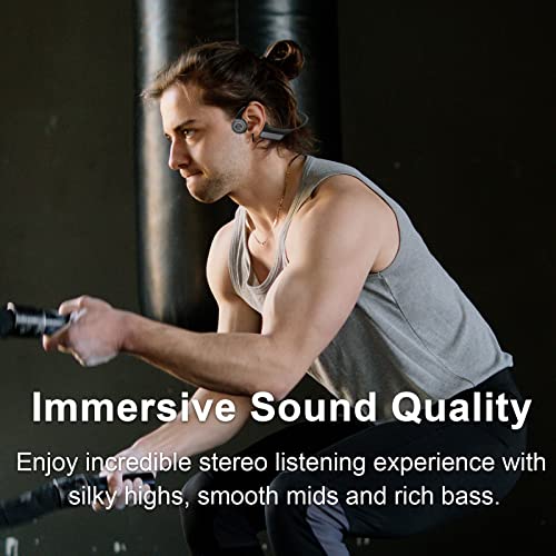 Bone Conduction Headphones, RR SPORTS Open Ear Bluetooth Headphones Wireless Sports Earphones with Built-in Mic, 10 Hrs Playtime Sweat Resistant Headset for Workout, Running, Cycling (Black & Grey)