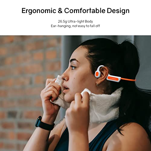 ELIBOM Bone Conduction Headphones Bluetooth 5.3, Extendable to 128GB MP3 Player, Wireless Open-Ear Headphones with Mic, Lightweight Sports Headset for Running/Cycling/Workouts/Climbing, Orange