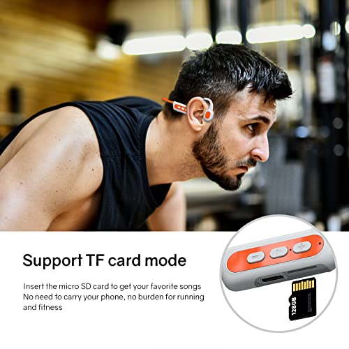 ELIBOM Bone Conduction Headphones Bluetooth 5.3, Extendable to 128GB MP3 Player, Wireless Open-Ear Headphones with Mic, Lightweight Sports Headset for Running/Cycling/Workouts/Climbing, Orange