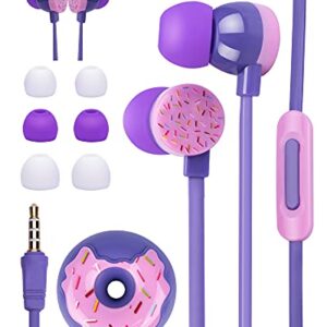 OHEDMEH Wired Earbuds for Kids in-Ear Headphones, Cute Donut Kids Earphones for School, Flat Cable Cute Earbud with Microphone and Lovely Kids Ear Buds Storage Case for Girls Boys and Adults (Purple)