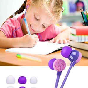 OHEDMEH Wired Earbuds for Kids in-Ear Headphones, Cute Donut Kids Earphones for School, Flat Cable Cute Earbud with Microphone and Lovely Kids Ear Buds Storage Case for Girls Boys and Adults (Purple)