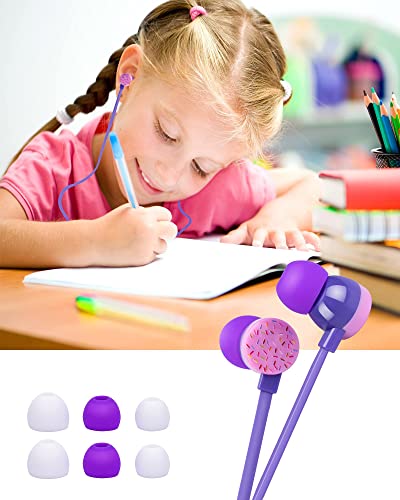 OHEDMEH Wired Earbuds for Kids in-Ear Headphones, Cute Donut Kids Earphones for School, Flat Cable Cute Earbud with Microphone and Lovely Kids Ear Buds Storage Case for Girls Boys and Adults (Purple)