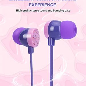 OHEDMEH Wired Earbuds for Kids in-Ear Headphones, Cute Donut Kids Earphones for School, Flat Cable Cute Earbud with Microphone and Lovely Kids Ear Buds Storage Case for Girls Boys and Adults (Purple)