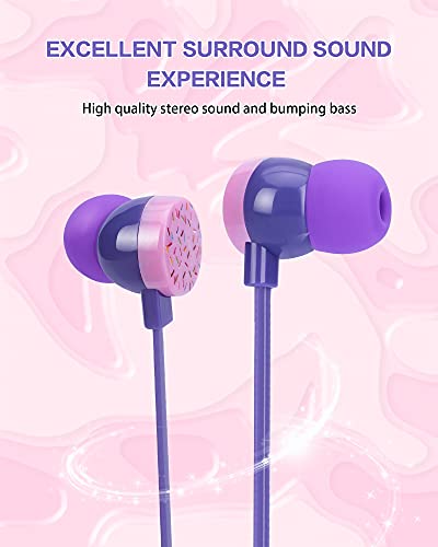 OHEDMEH Wired Earbuds for Kids in-Ear Headphones, Cute Donut Kids Earphones for School, Flat Cable Cute Earbud with Microphone and Lovely Kids Ear Buds Storage Case for Girls Boys and Adults (Purple)