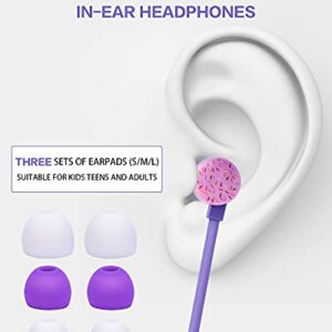 OHEDMEH Wired Earbuds for Kids in-Ear Headphones, Cute Donut Kids Earphones for School, Flat Cable Cute Earbud with Microphone and Lovely Kids Ear Buds Storage Case for Girls Boys and Adults (Purple)