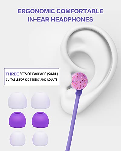 OHEDMEH Wired Earbuds for Kids in-Ear Headphones, Cute Donut Kids Earphones for School, Flat Cable Cute Earbud with Microphone and Lovely Kids Ear Buds Storage Case for Girls Boys and Adults (Purple)