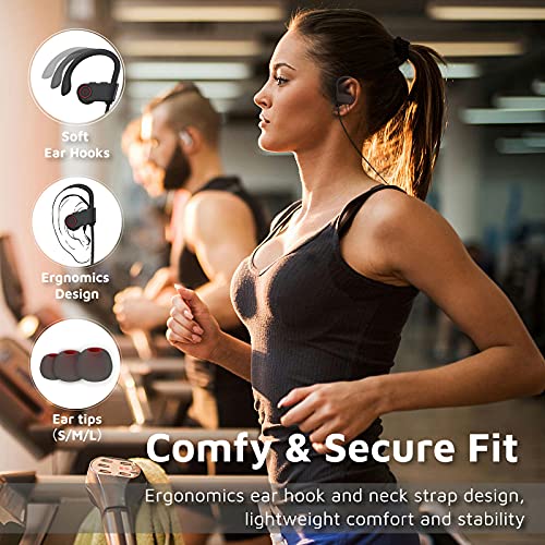 Argmao U9 Bluetoth Headphones, 12 Hrs Playtime Wireless Earbuds IPX7 Waterproof Earphones with Mic HD Stereo Sweatproof in-Ear Earbuds for Sports Gym Running Workout Noise Cancelling Headsets Black