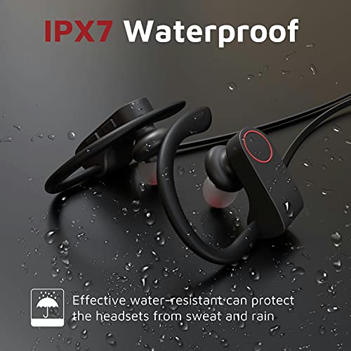 Argmao U9 Bluetoth Headphones, 12 Hrs Playtime Wireless Earbuds IPX7 Waterproof Earphones with Mic HD Stereo Sweatproof in-Ear Earbuds for Sports Gym Running Workout Noise Cancelling Headsets Black