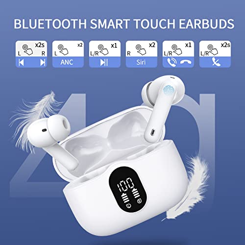 Jicjocy Wireless Earbuds Active Noise Cancelling Bluetooth Earbuds Stereo Clear Calls Wireless Ear Buds in-Ear Headphones with Charging Case LED Display Waterproof Earphones for Sports Work